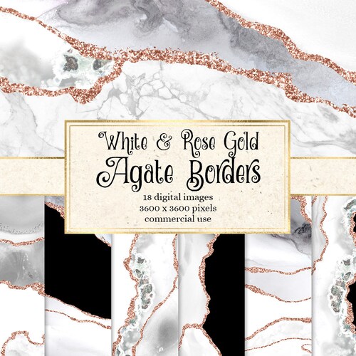 White and Rose Gold Agate Borders Digital Watercolor Geode - Etsy