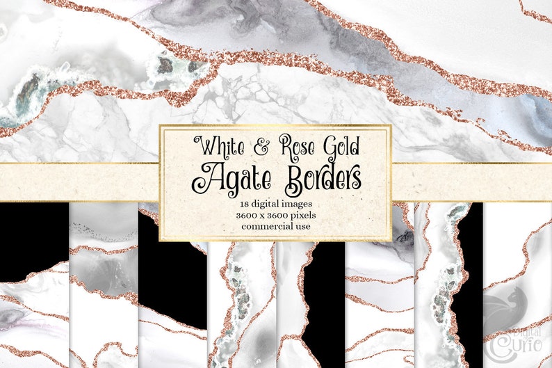 Rose Gold Glitter Agate Borders, Watercolor PNG Overlays (digital ...