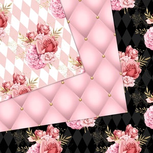 Pink and Gold Floral Digital Paper, Seamless Gold and Pink Rose ...