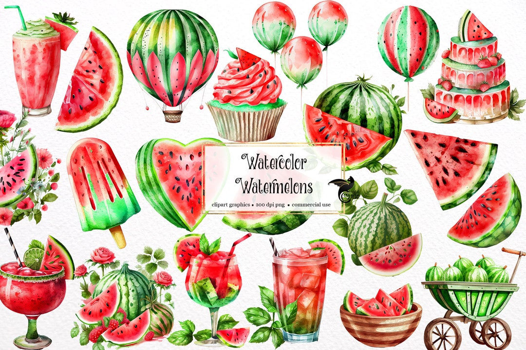 Watercolor Watermelons Clipart - Digital Png Summer Fruit Graphics for ...