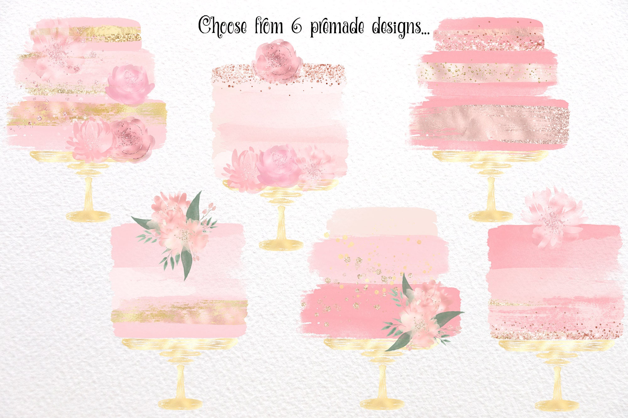 Blush Pink Watercolor Cakes Clip Art With Gold Glitter Leaves - Etsy