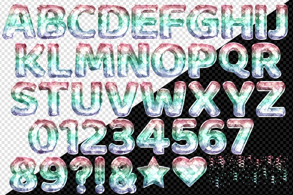Mermaid Foil Balloon Alphabet Clip Art – Iridescent PNG Graphics ...