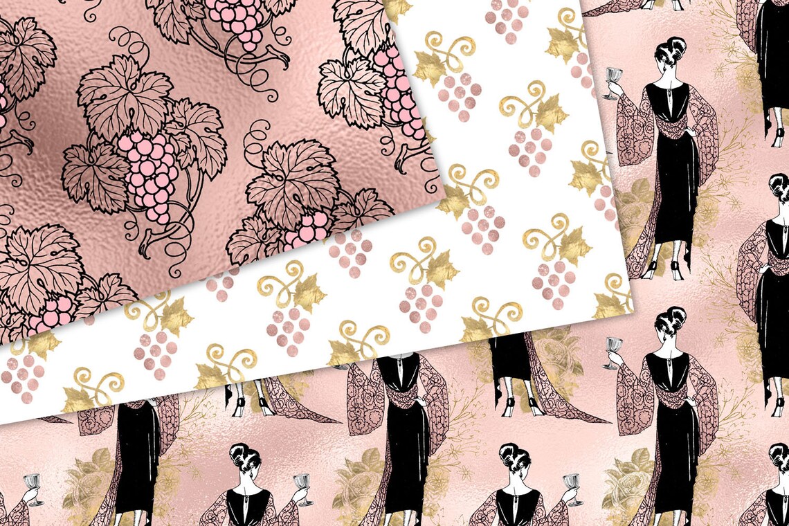 Vin Rosé Digital Paper, French Wine, Blush Pink, Gold (digital Download ...