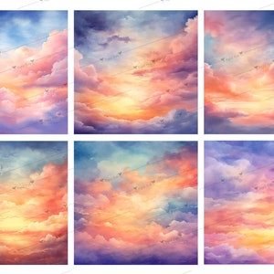 Watercolor Sunset Digital Paper, Printable Scrapbook Paper Instant ...