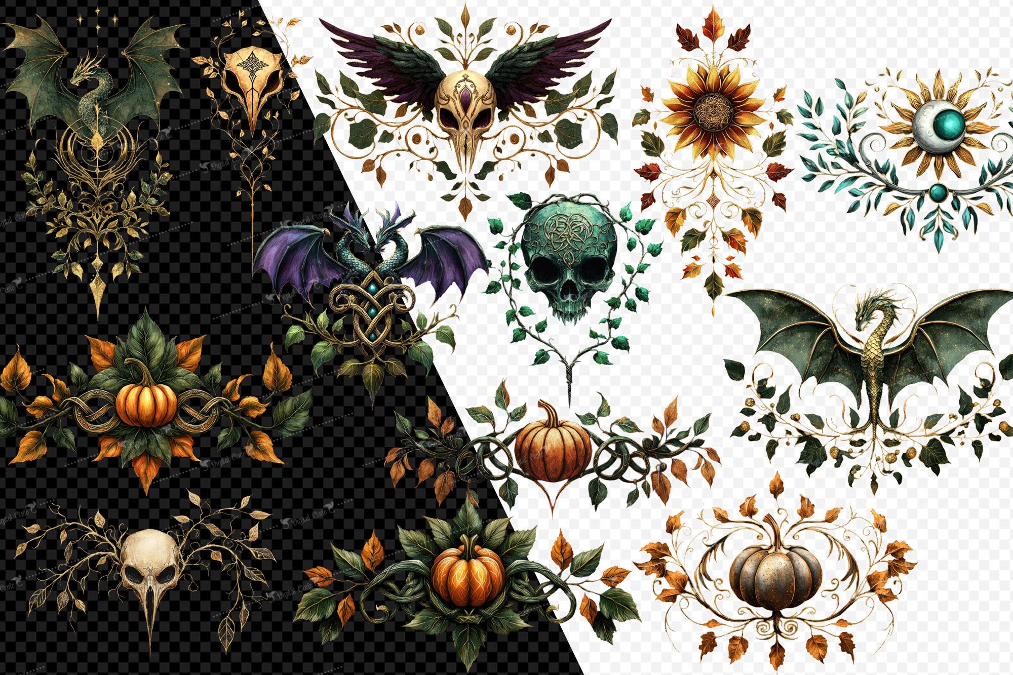 Elven Gothic Emblems - Fantasy Graphics, Halloween Clipart (PNG ...