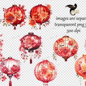 Watercolor Chinese Lanterns Clipart - Cherry Blossom Paper Lanterns in ...