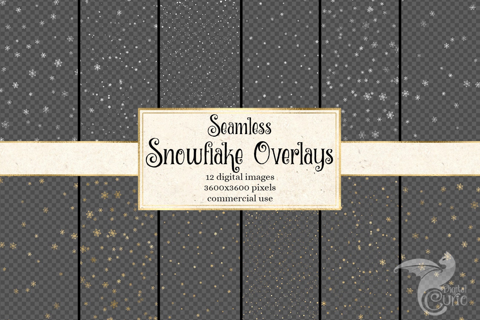 Seamless Snowflake Overlays Snowflake Patterns in Silver and - Etsy