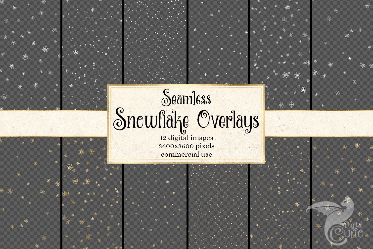 Seamless Snowflake Overlays Snowflake Patterns in Silver and - Etsy