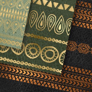 Bohemian Jungle Digital Paper, Seamless Leather Textures, Gold Boho ...