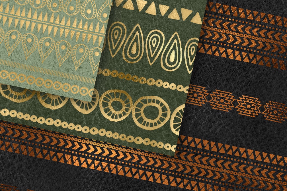 Bohemian Jungle Digital Paper Seamless Leather Textures Gold | Etsy