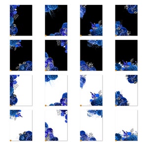 Royal Blue Floral Overlays, Silver Vintage Flower Clip Art (digital ...