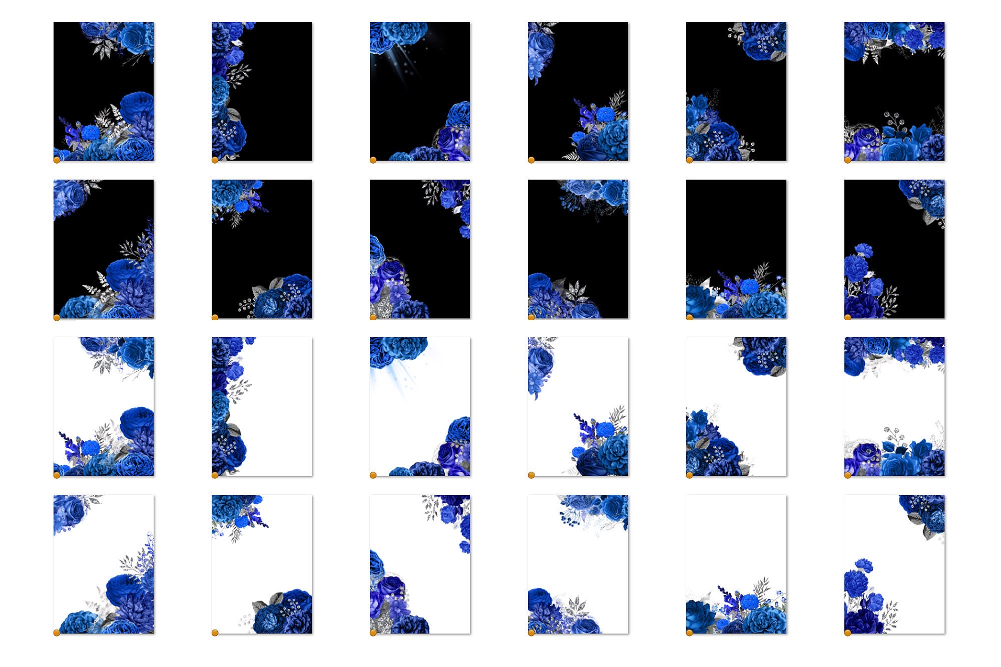Royal Blue Floral Overlays, Silver Vintage Flower Clip Art (digital ...
