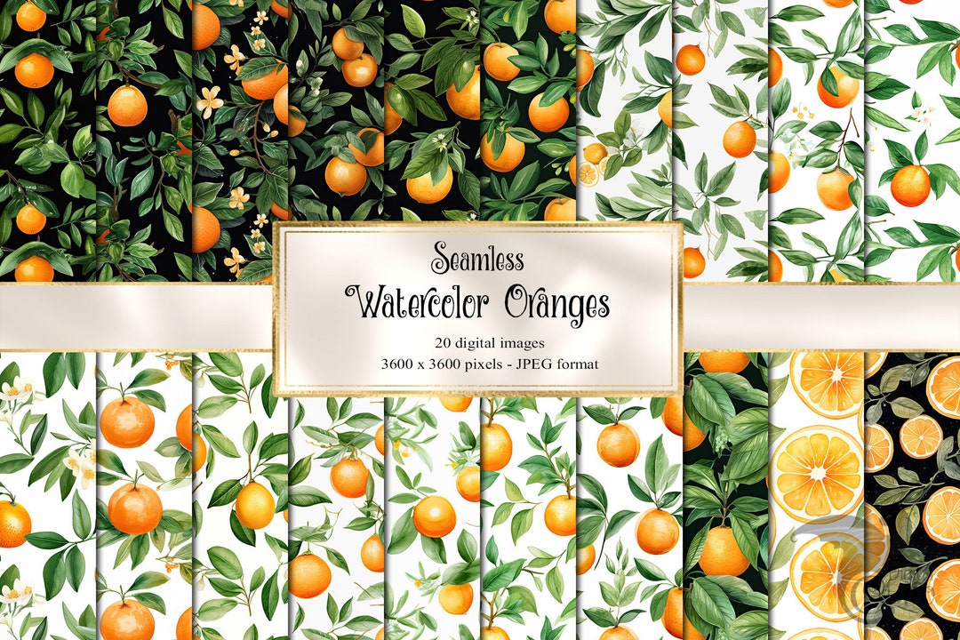 Watercolor Oranges Digital Paper, Seamless Fruit Printable Textures ...
