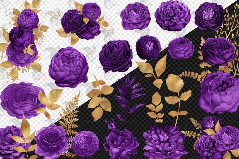 Purple and Gold Floral Elements Clip Art Digital Clipart - Etsy