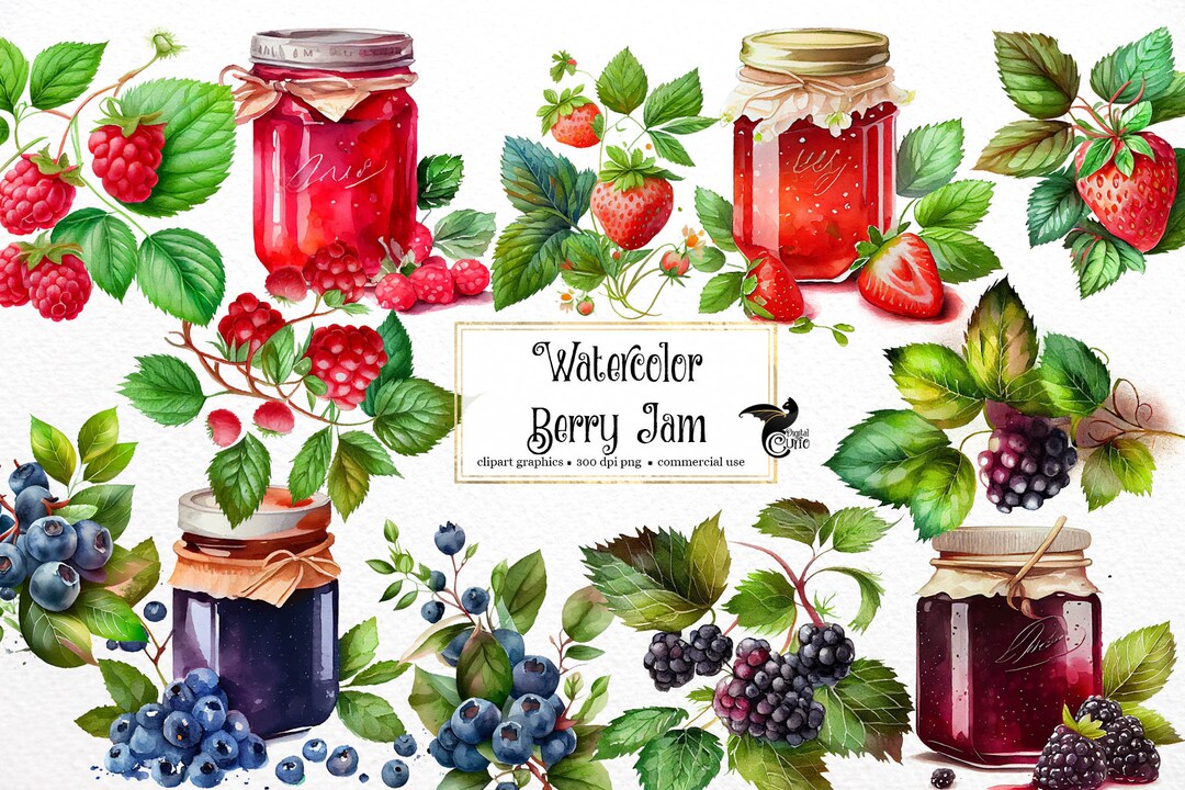 Watercolor Berry Jam Clipart - Digital Png Strawberry, Blackberry ...