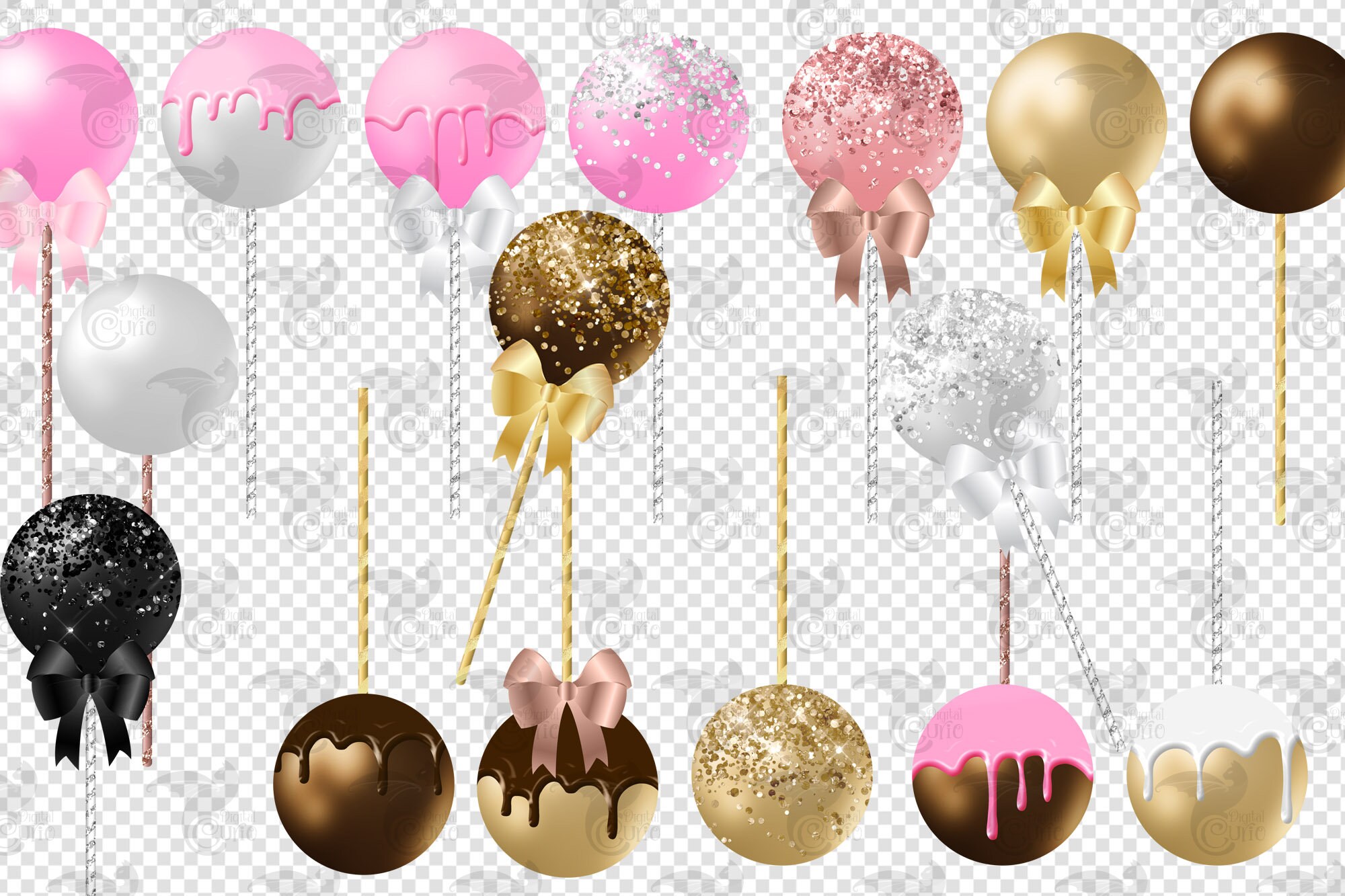 Glam Cake Pops Clipart, Glitter Dessert Graphics (PNG, Digital Download ...