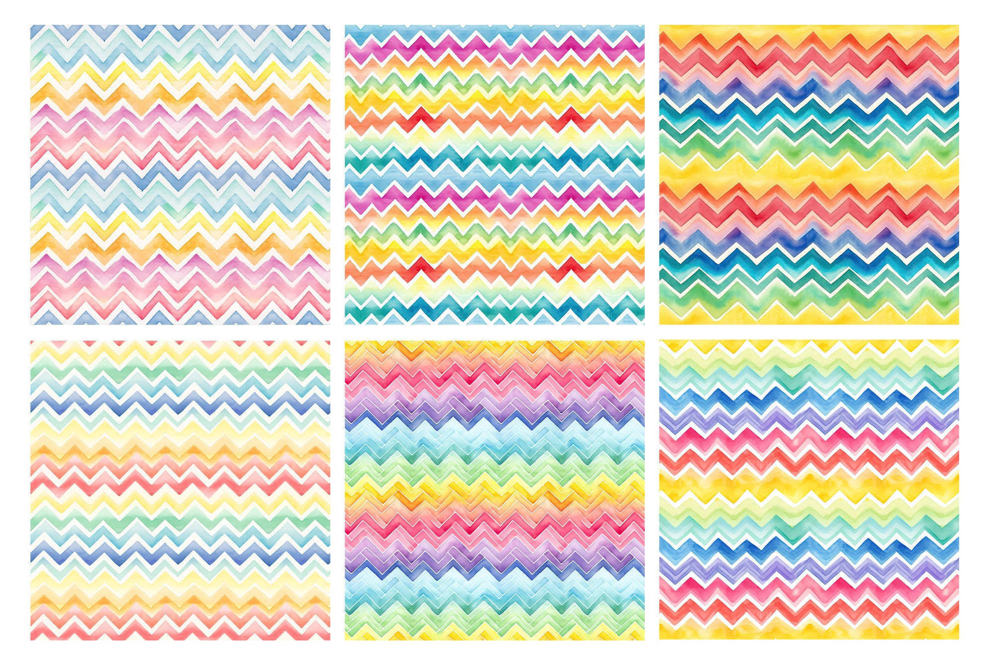 Watercolor Rainbow Chevron Digital Paper, Seamless Printable Textures ...