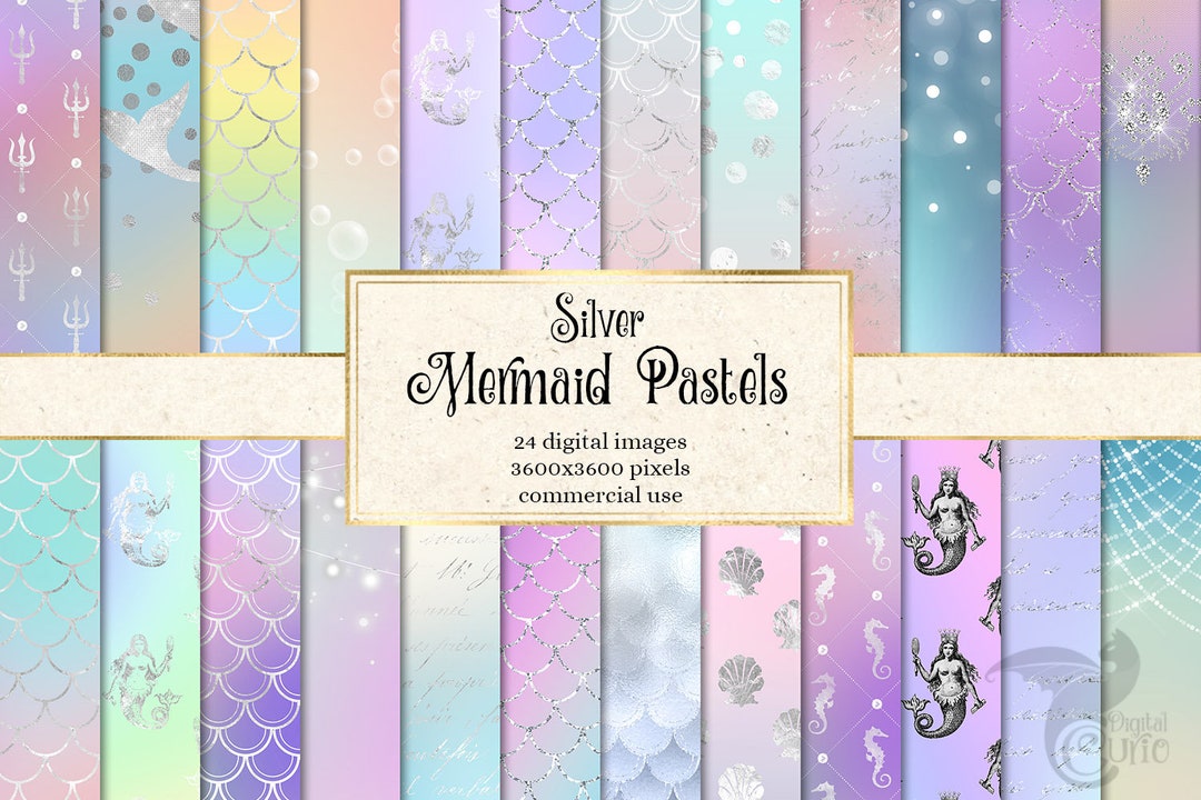 Silver Mermaid Pastel Digital Paper, Ombre Backgrounds (digital ...