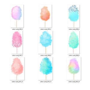 Cotton Candy Clipart - Watercolor and Gold Glitter Clip Art Graphics ...