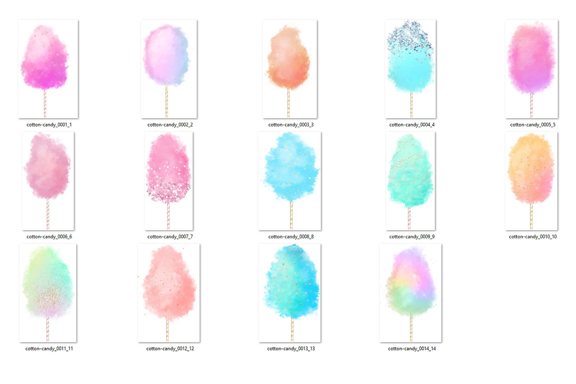 Cotton Candy Clipart Watercolor and Gold Glitter Clip Art - Etsy
