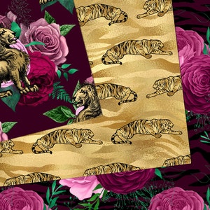 Magenta and Gold Big Cats Digital Paper, Seamless Leopard Spots and ...