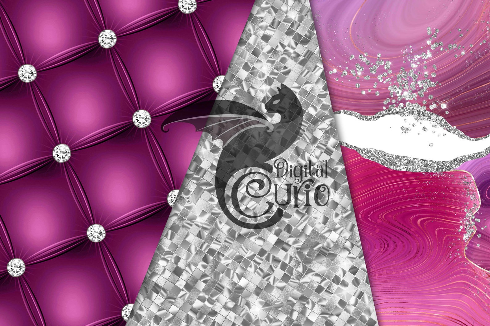 Magenta and Silver Digital Paper Seamless Patterns and | Etsy