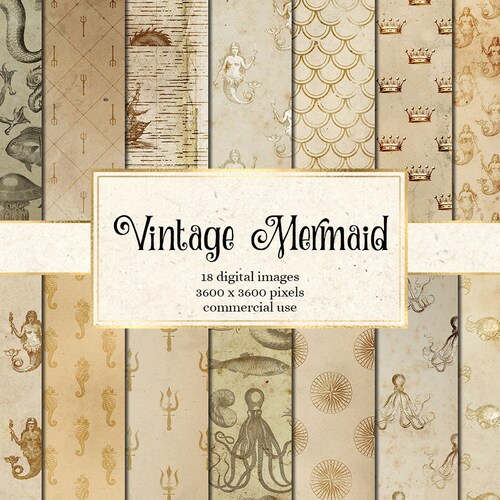 Vintage Mermaid Digital Paper Printable Antique Nautical - Etsy