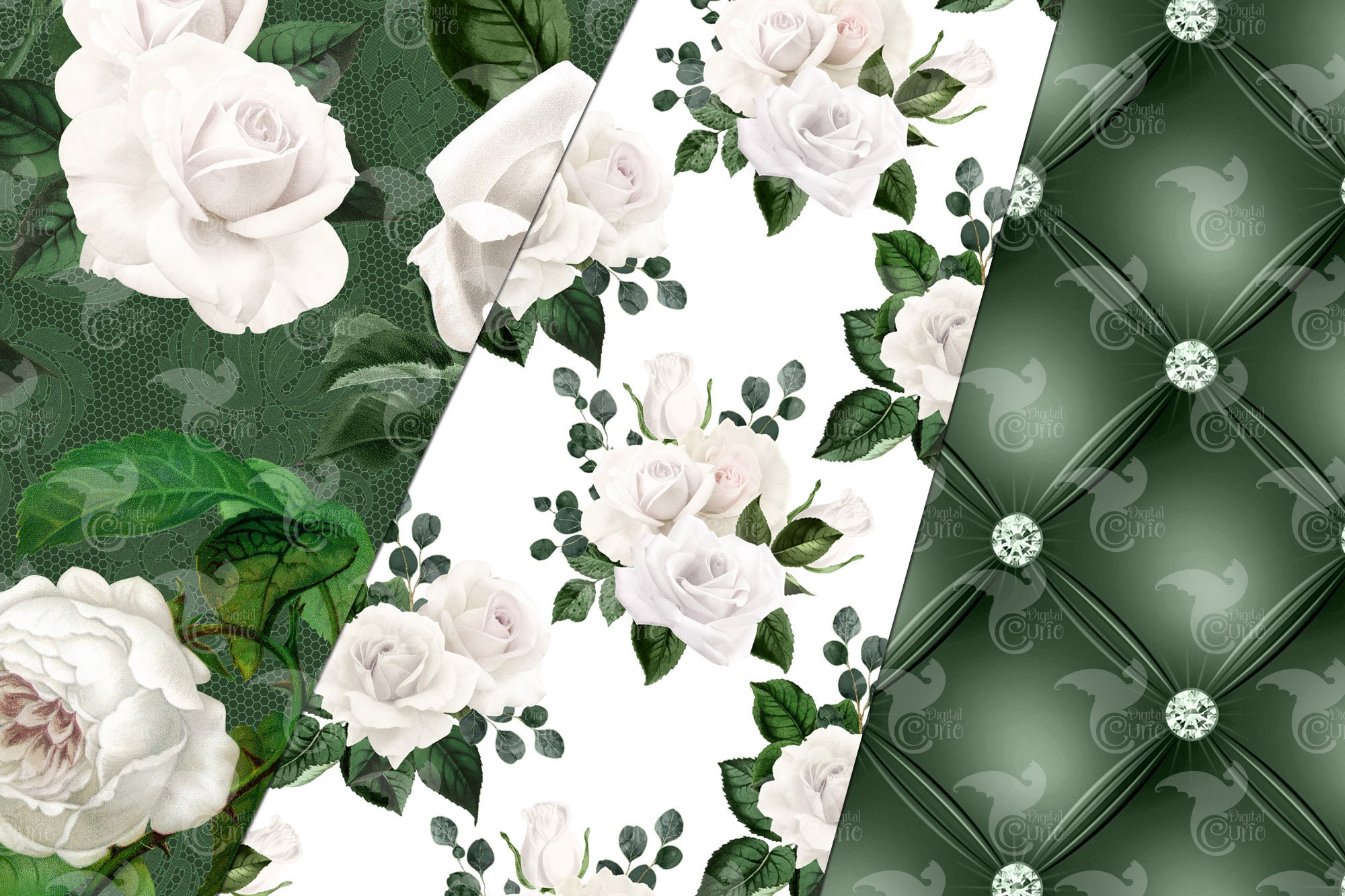 White Rose Digital Paper - Seamless Wedding Backgrounds Instant ...