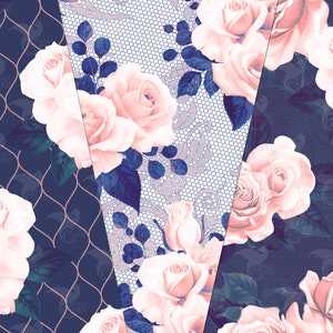 Blush and Navy Roses Digital Paper - Seamless Wedding Backgrounds ...