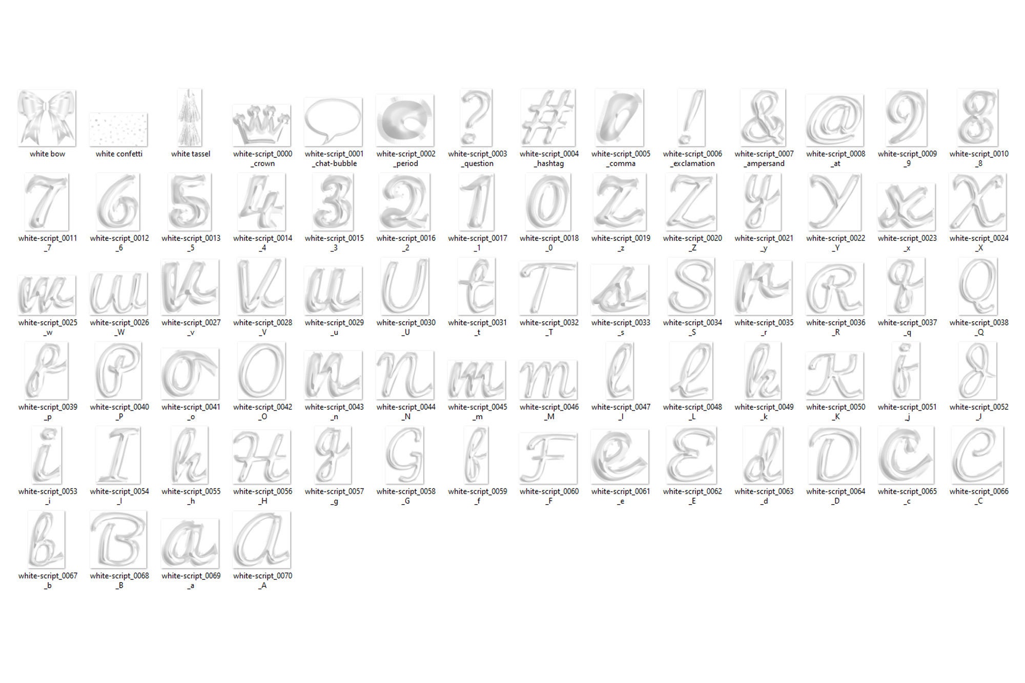 White Foil Balloon Script Alphabet Clip Art Digital Instant - Etsy