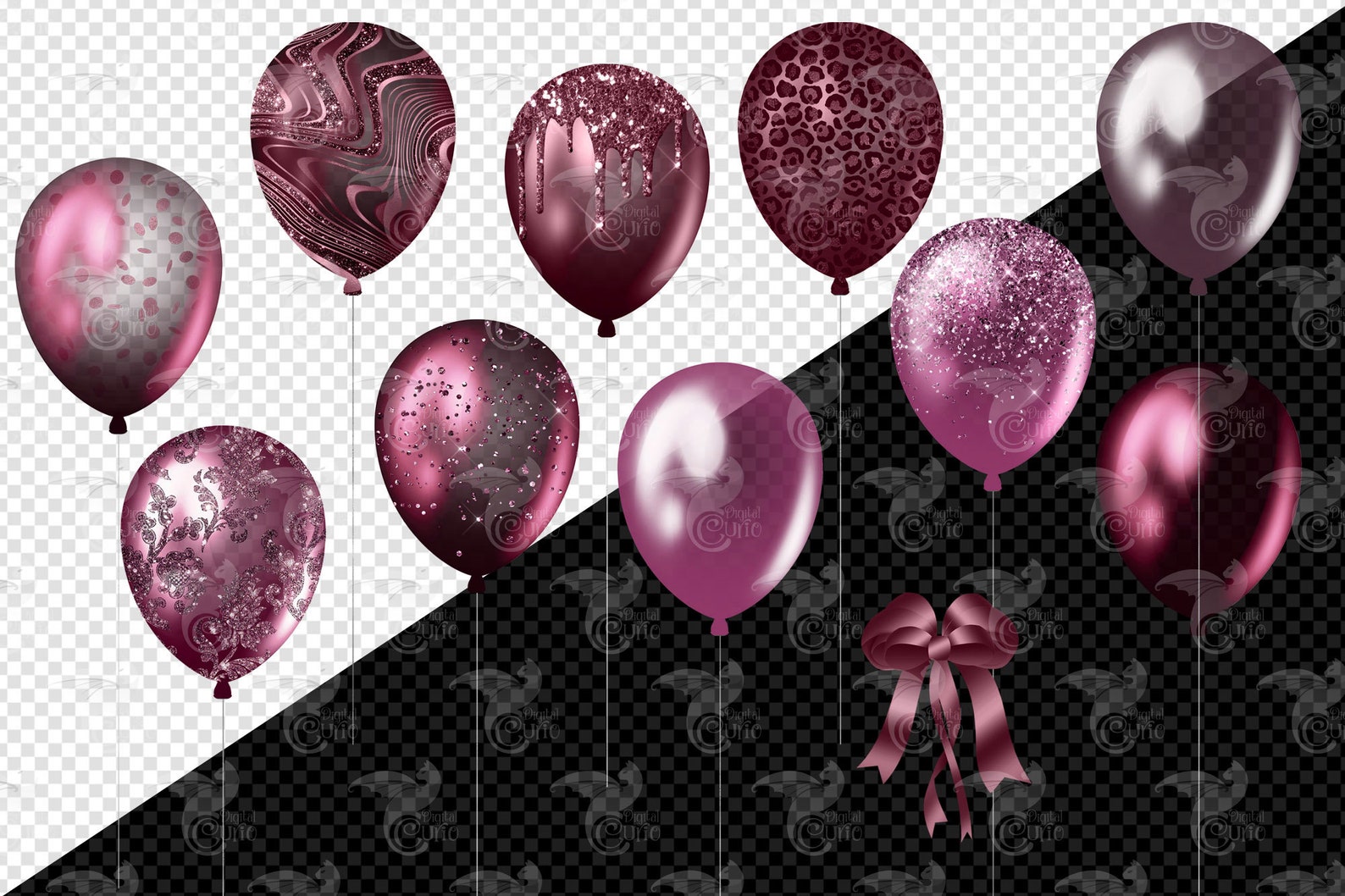 Burgundy Balloons Clipart Digital Clip Art Graphics for | Etsy