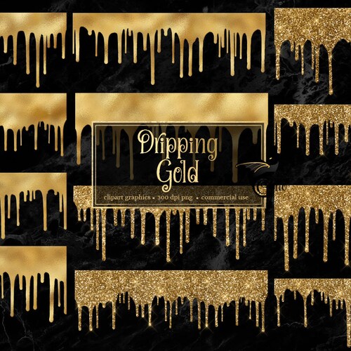 Dripping Gold Clipart Gold Glitter Drips Like Frosting With - Etsy