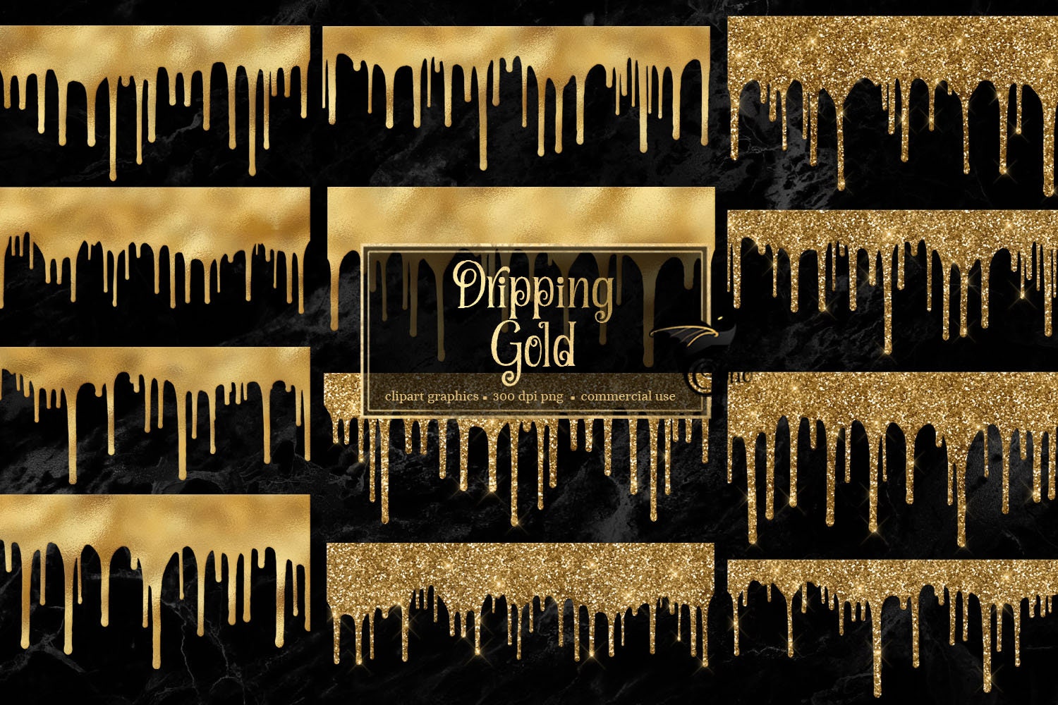Dripping Gold Clipart Gold Glitter Drips Like Frosting With - Etsy UK