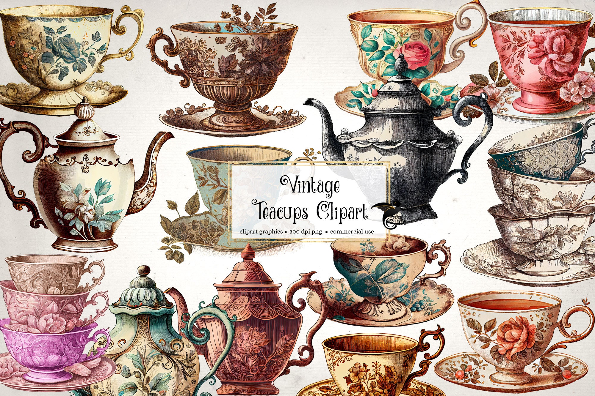 Vintage Teacup Clip Art Vintage Antique Tea Cups and Teapots - Etsy