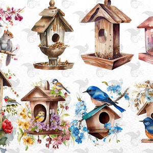Watercolor Spring Bird Feeder Clipart - Springtime Cute Garden Bird ...