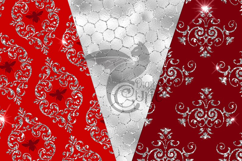 Red and Silver Honey Bee Digital Paper Seamless Patterns - Etsy