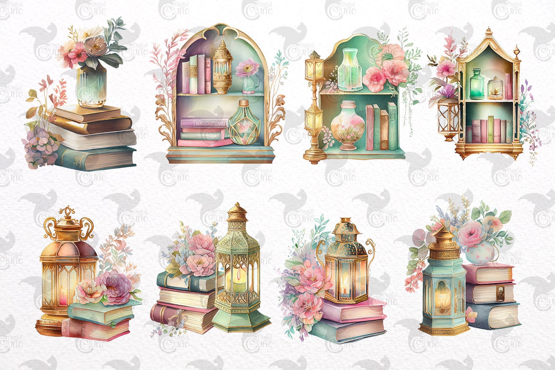 Watercolor Cottagecore Books Clipart Floral Antique Book Png - Etsy UK