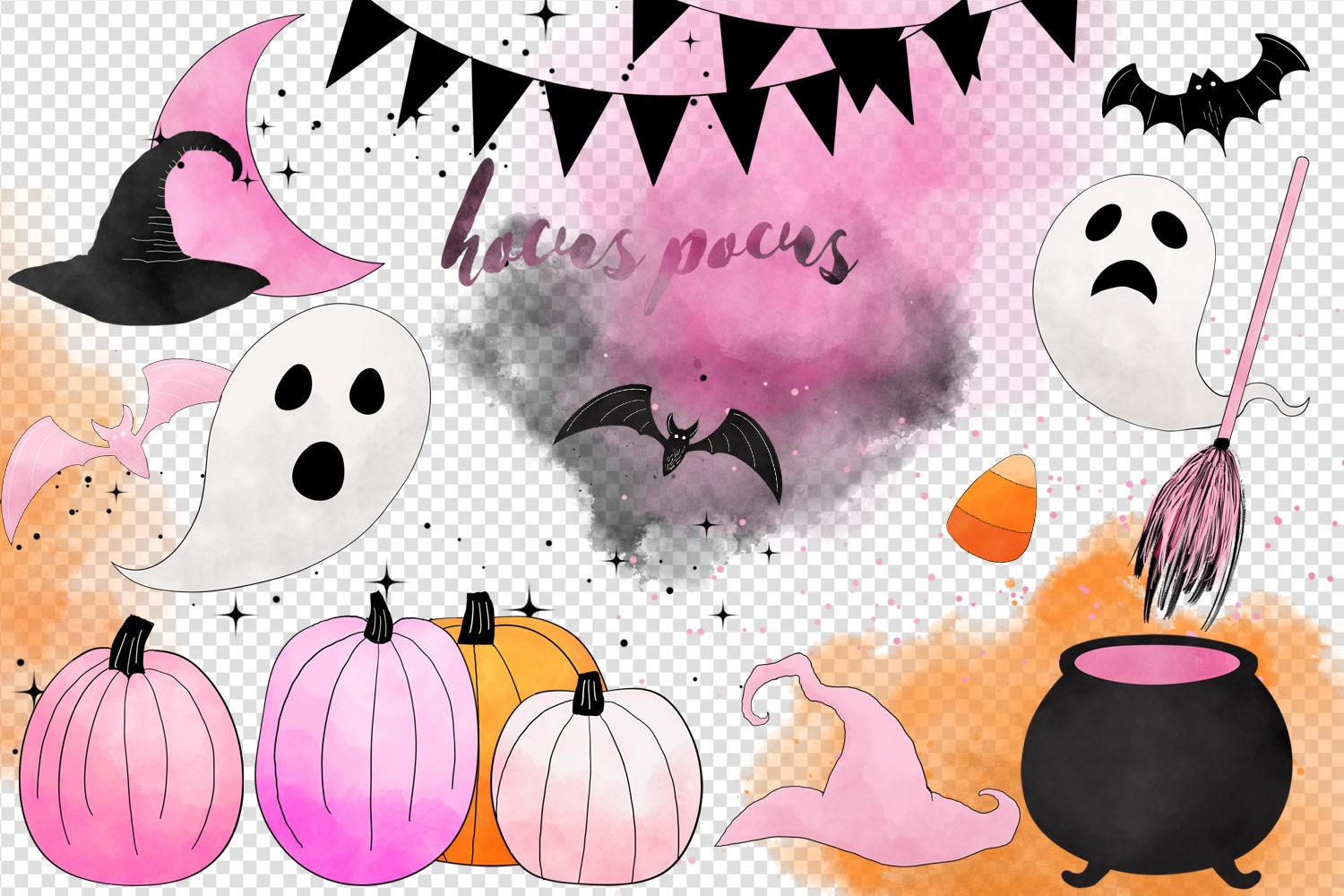 Pink and Black Halloween Clipart Digital Clip Art Graphics - Etsy