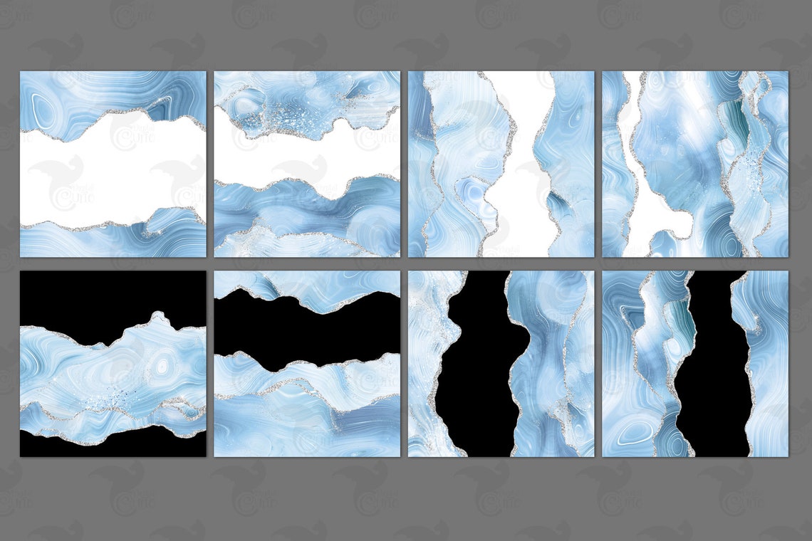 Blue and Silver Agate Borders Seamless Digital Geode PNG | Etsy