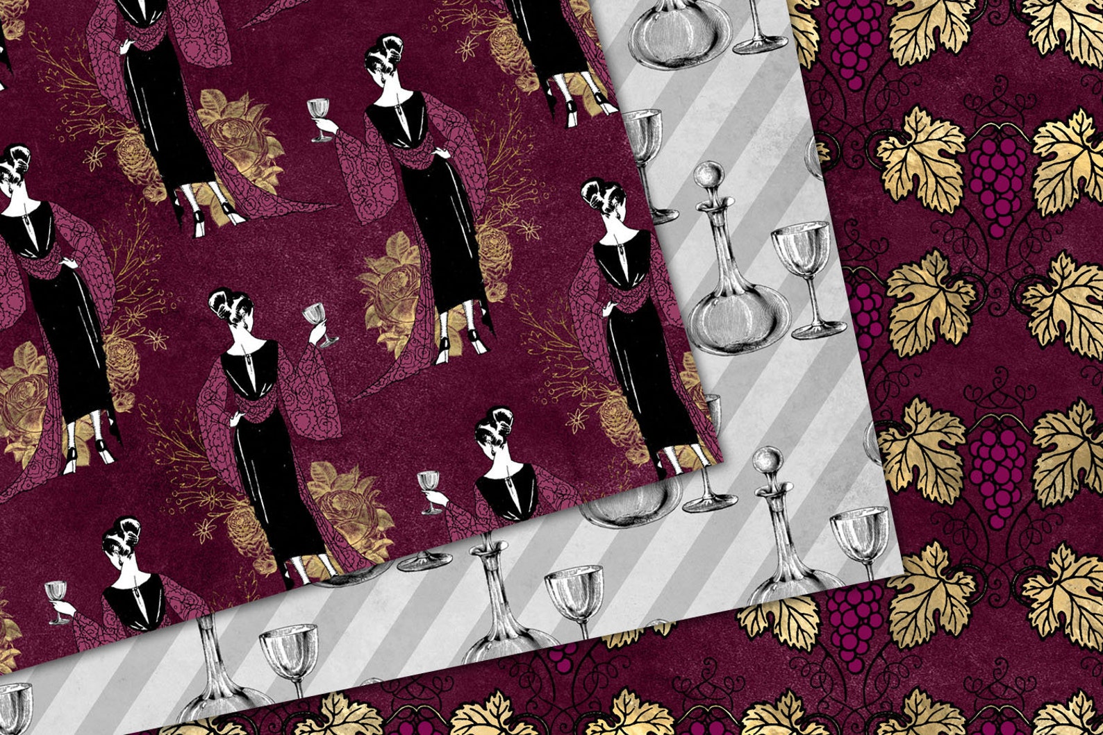Vin Rouge Digital Paper, Wine Bottles, Seamless French Pattern (digital ...