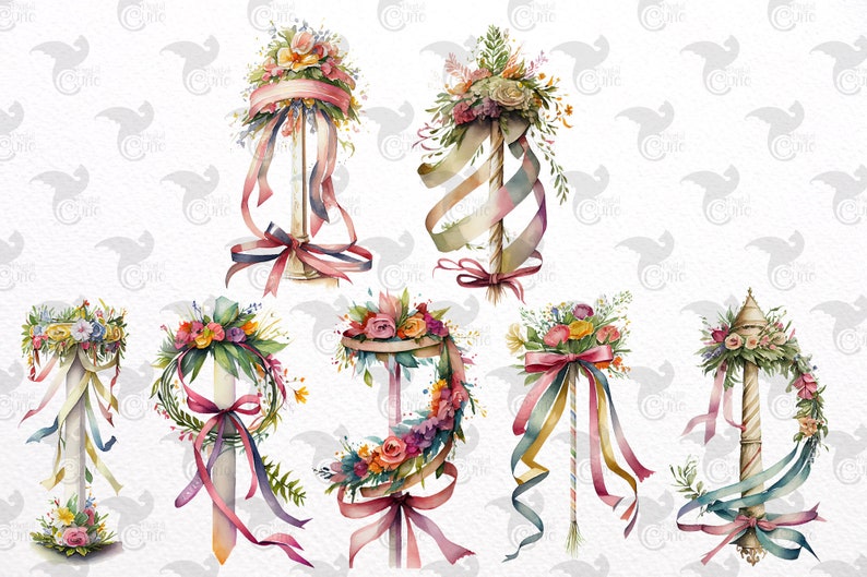 Watercolor Maypole Clipart Floral Spring Midsummer Christian - Etsy