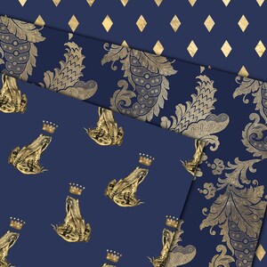 Navy and Gold Princess Digital Paper, Seamless Fairy Princess Patterns ...