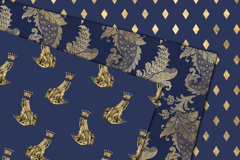 Navy and Gold Princess Digital Paper, Seamless Patterns (digital ...