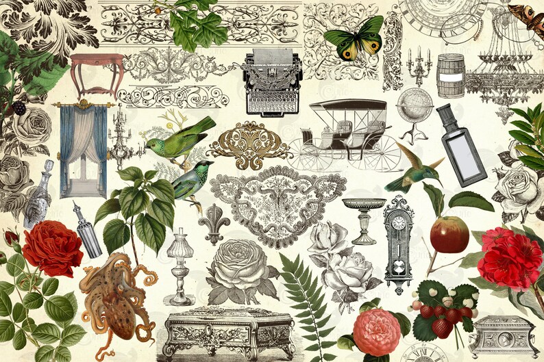 100 Old Things Clip Art Vintage Antique Objects and Overlays | Etsy