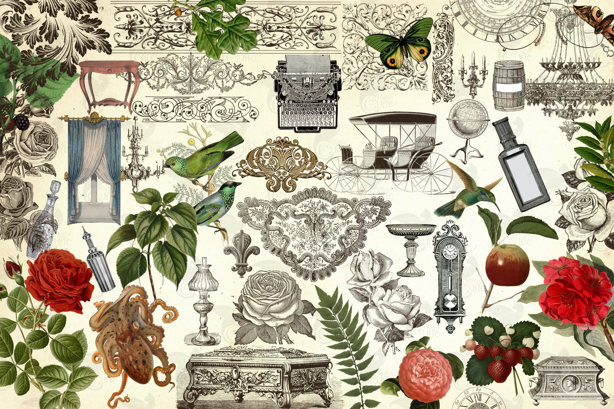 100 Old Things Clip Art Vintage Antique Objects and Overlays | Etsy