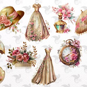 Watercolor Pink Antique Fashion Clipart - Vintage Shabby PNG Format ...