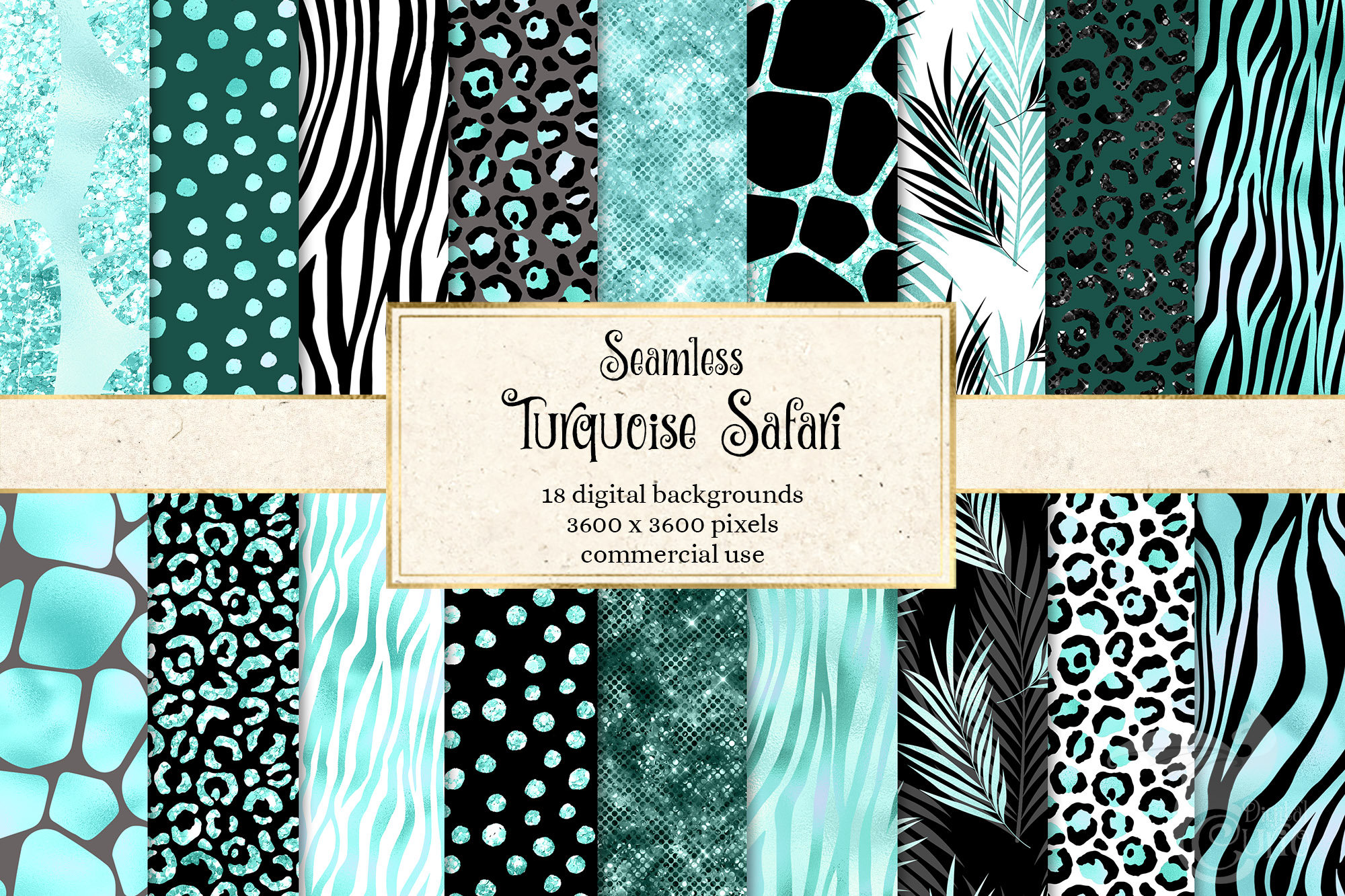 Turquoise Safari Digital Paper – Seamless Animal Print Patterns ...