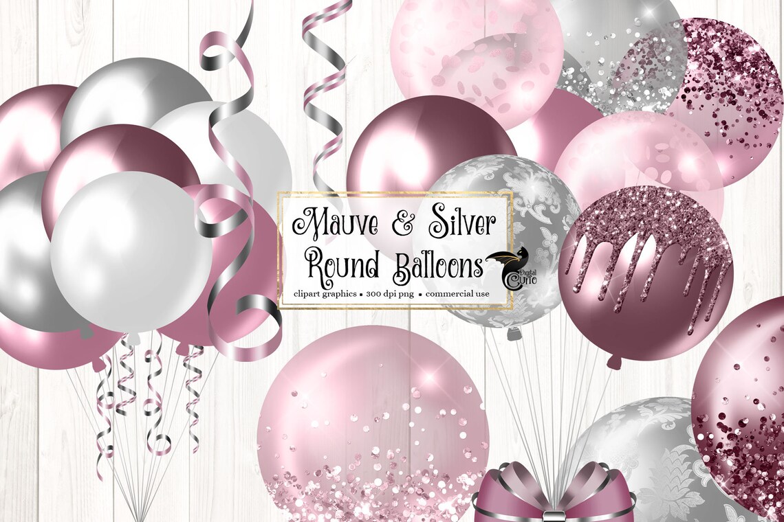 Mauve and Silver Round Balloons Clipart Digital Clip Art | Etsy