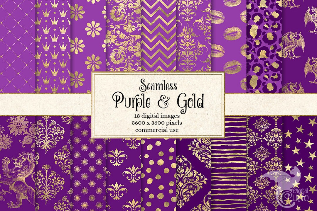 Purple and Gold Digital Paper, Royal Foil Backgrounds (digital Download ...