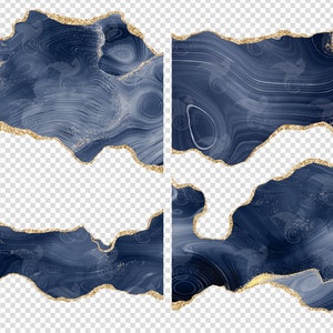 Navy Blue and Gold Agate Borders, Seamless Digital Geode PNG Overlays ...